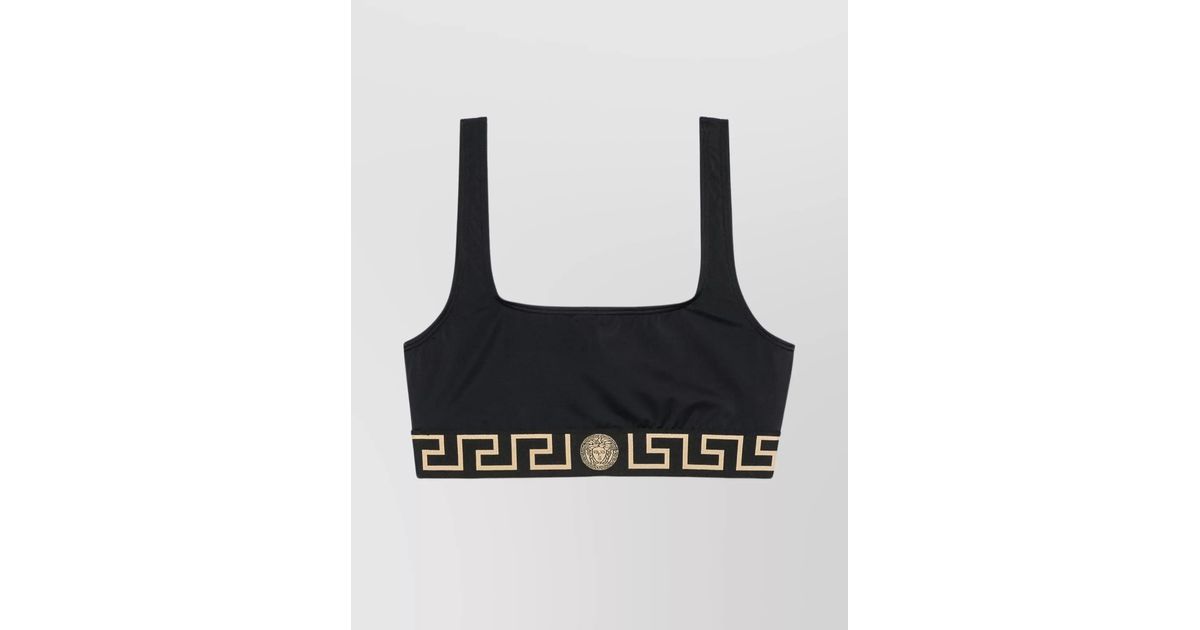 Versace Square Neckline Bikini Top With Greca Border in Blue | Lyst