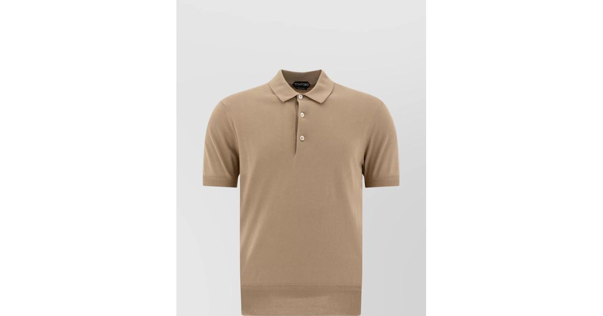 Tom Ford Collared Polo With Ribbed Cuffs And Hem in Natural for Men | Lyst