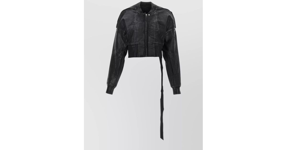Rick Owens Cropped Textured Finish Bomber Jacket in Black | Lyst
