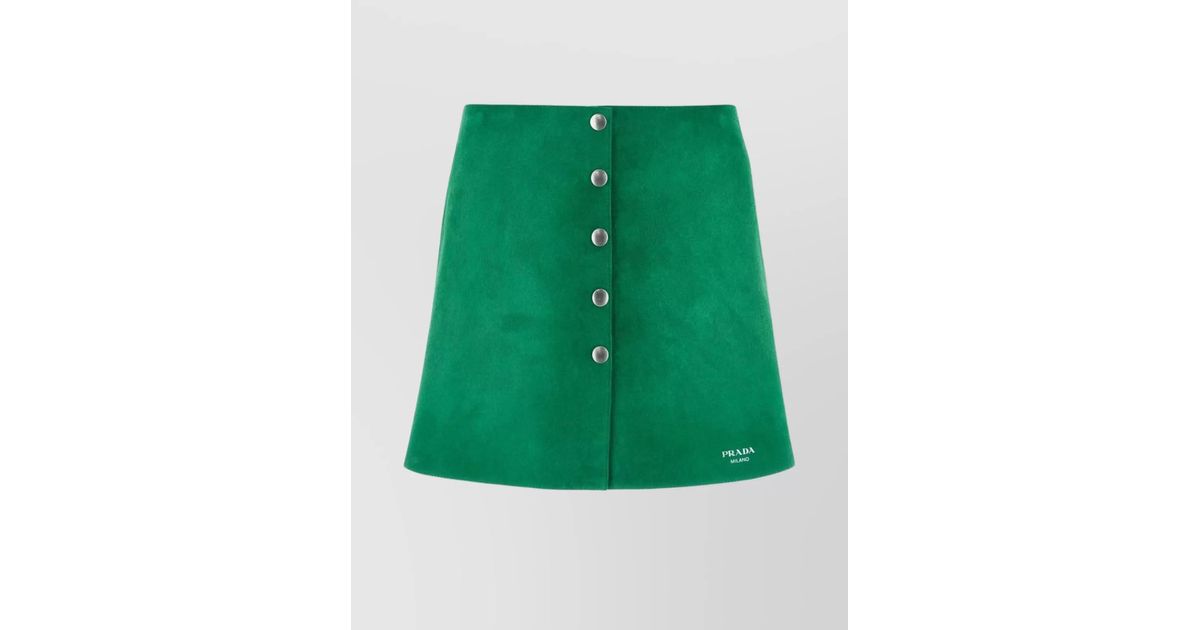 Prada Suede Mini Skirt With Button Detailing in Green | Lyst