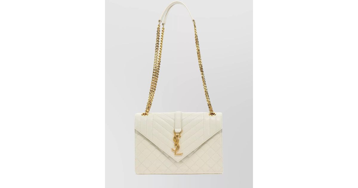 Saint Laurent Medium Quilted Envelope Shoulder Bag in White | Lyst