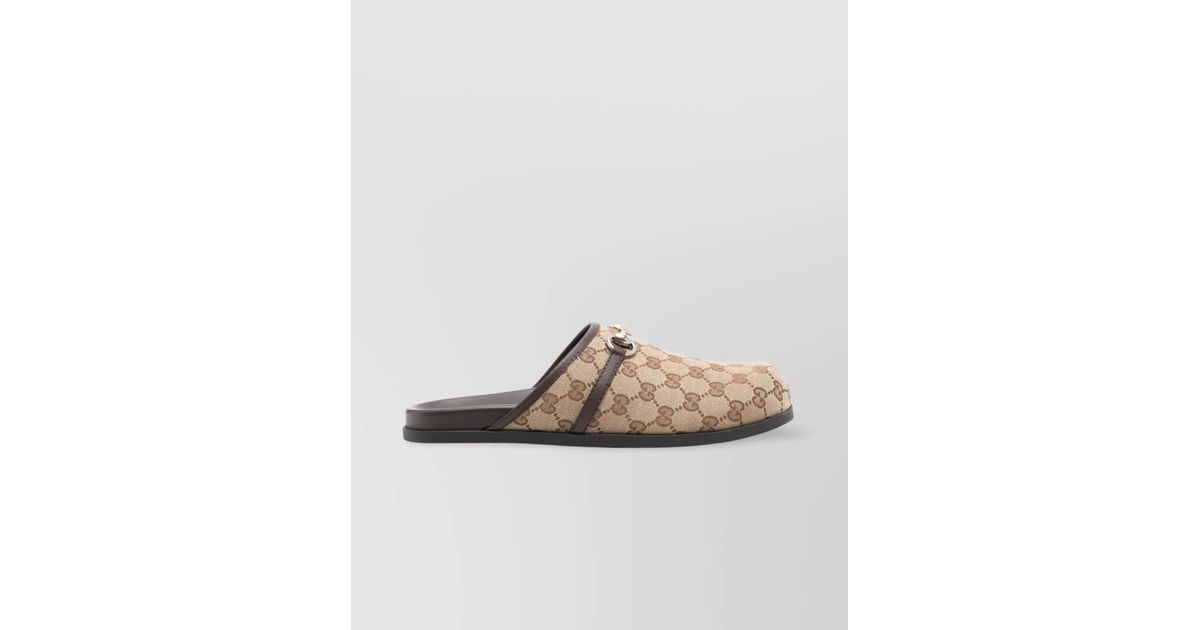 Gucci Gg Canvas Leather Strap Slippers in Gray for Men | Lyst