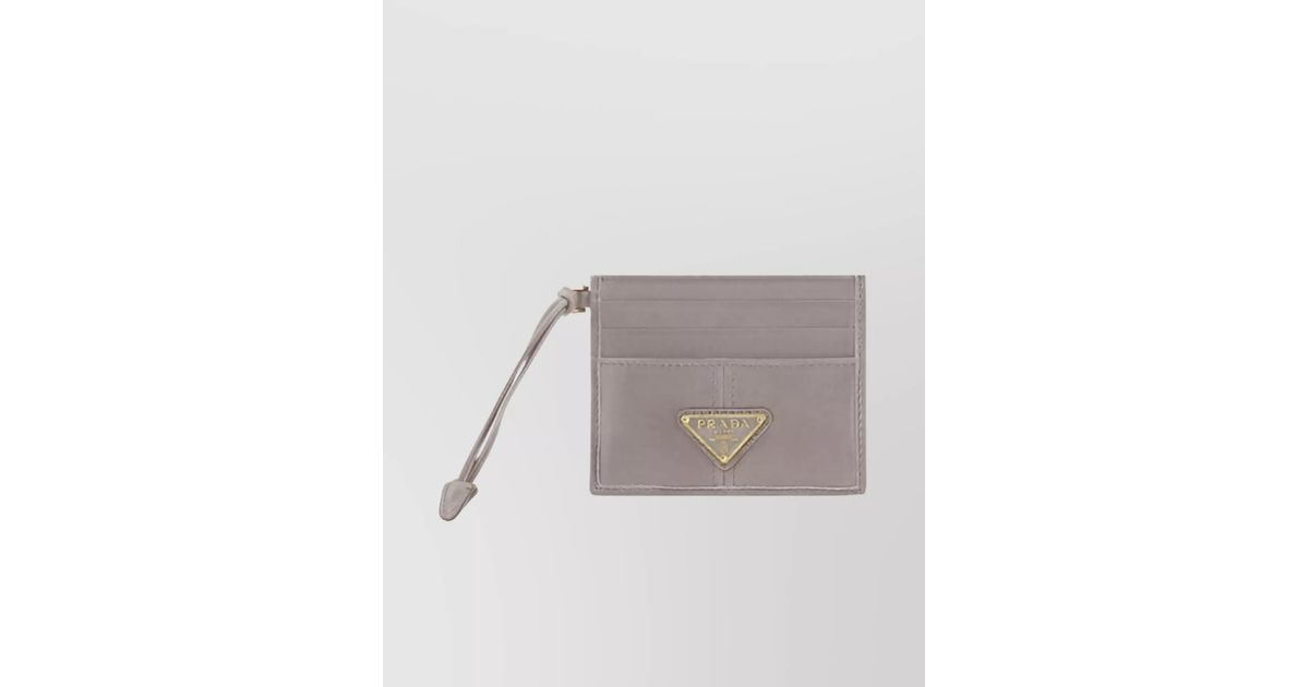 Prada Leather Card Holder With Triangular Detail And Wrist Strap | Lyst