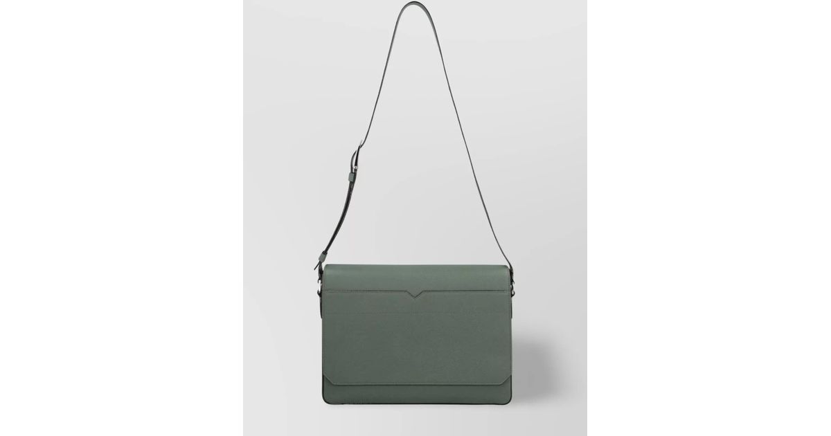 Valextra Line Leather Messenger Bag in Gray for Men | Lyst