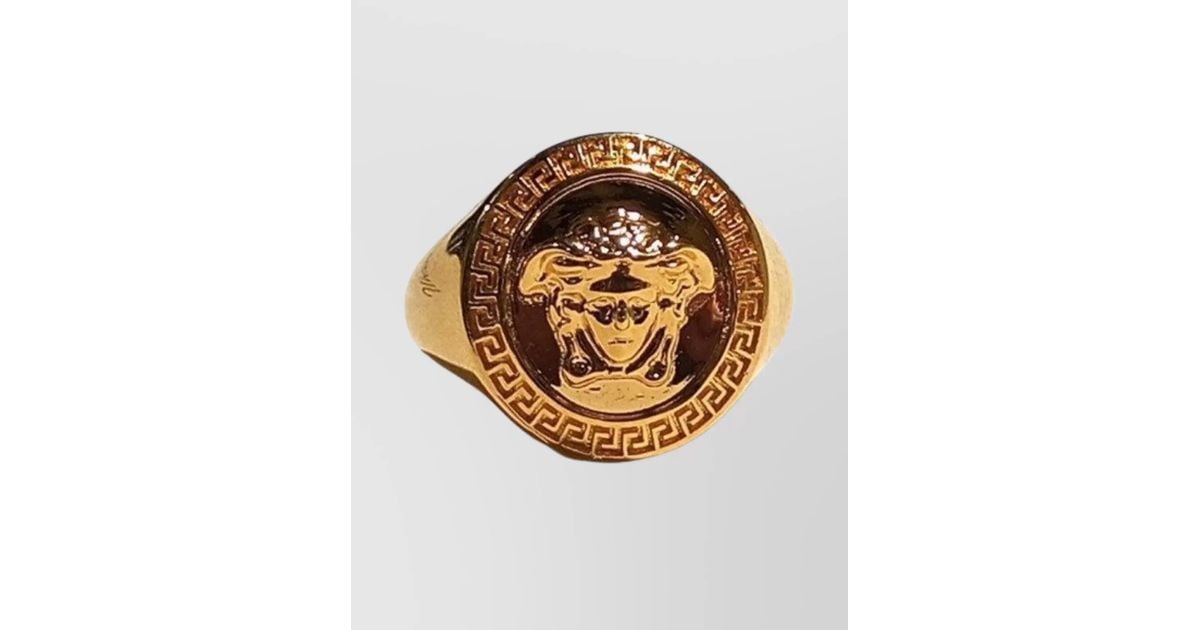 Versace Engraved Greek Key Medusa Head Ring in Metallic for Men | Lyst