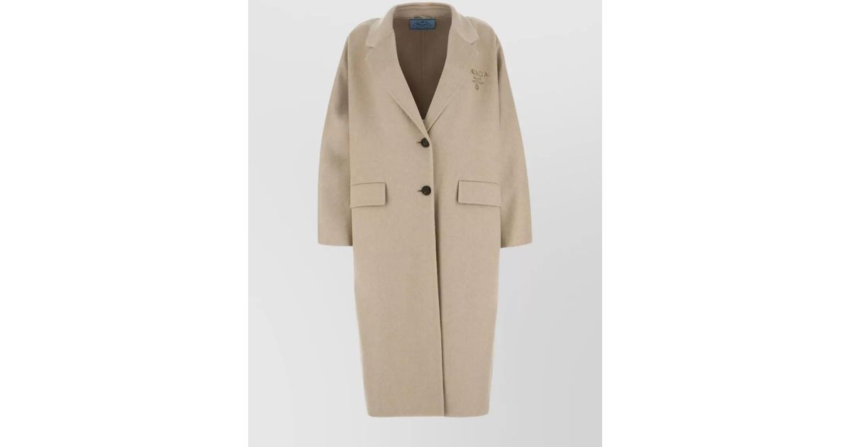 Prada Structured Shoulder Oversized Cashmere Coat in Natural | Lyst