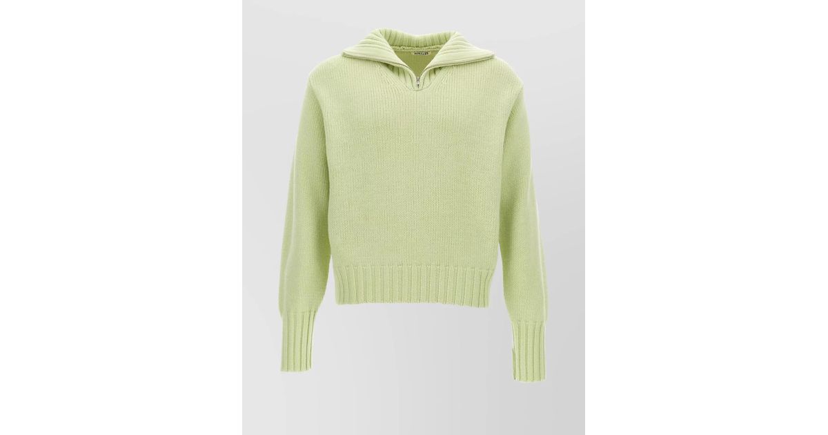 AURALEE Half Zip Collar Sweater With Ribbed Cuffs in Green for Men | Lyst