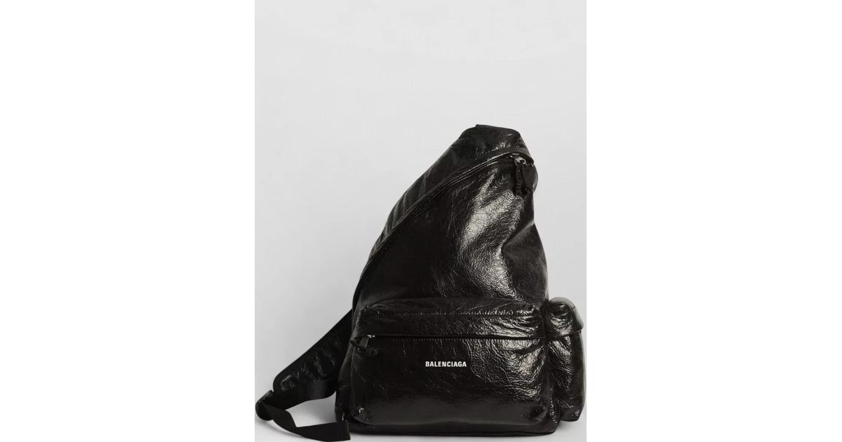 Balenciaga Asymmetric Explorer Leather Zip Backpack in Black for Men | Lyst