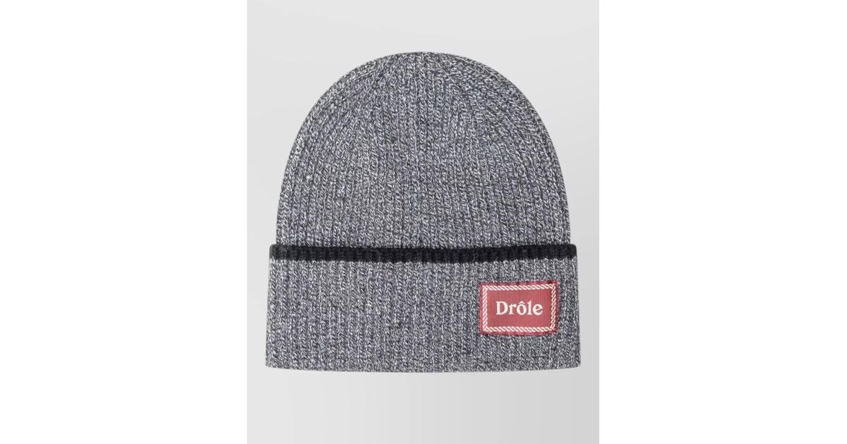 Drole de Monsieur Wool Beanie Hat Folded Cuff Ribbed in Grey for Men ...