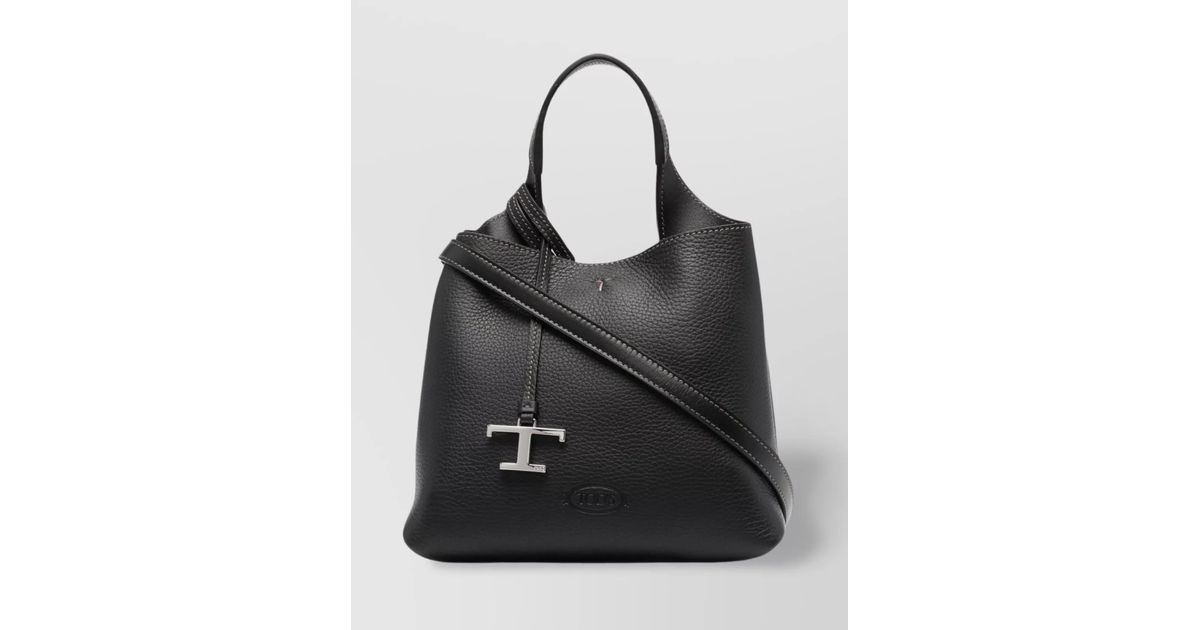 Tod's Mini Leather Tote With Circular Top Handle in Black | Lyst