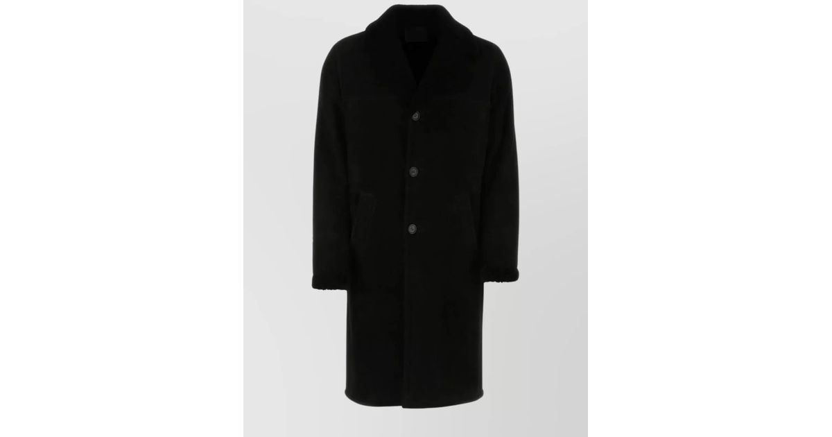 Prada Shearling Coat With Front Flap Pockets in Black for Men | Lyst
