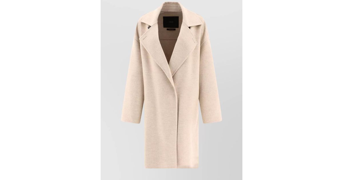 Max Mara "Longline Angel" Coat With Notched Lapels in Natural | Lyst