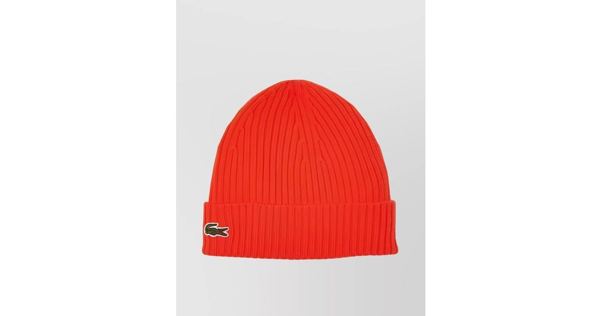 Lacoste Ribbed Texture Folded Cuff Hat in Red for Men | Lyst
