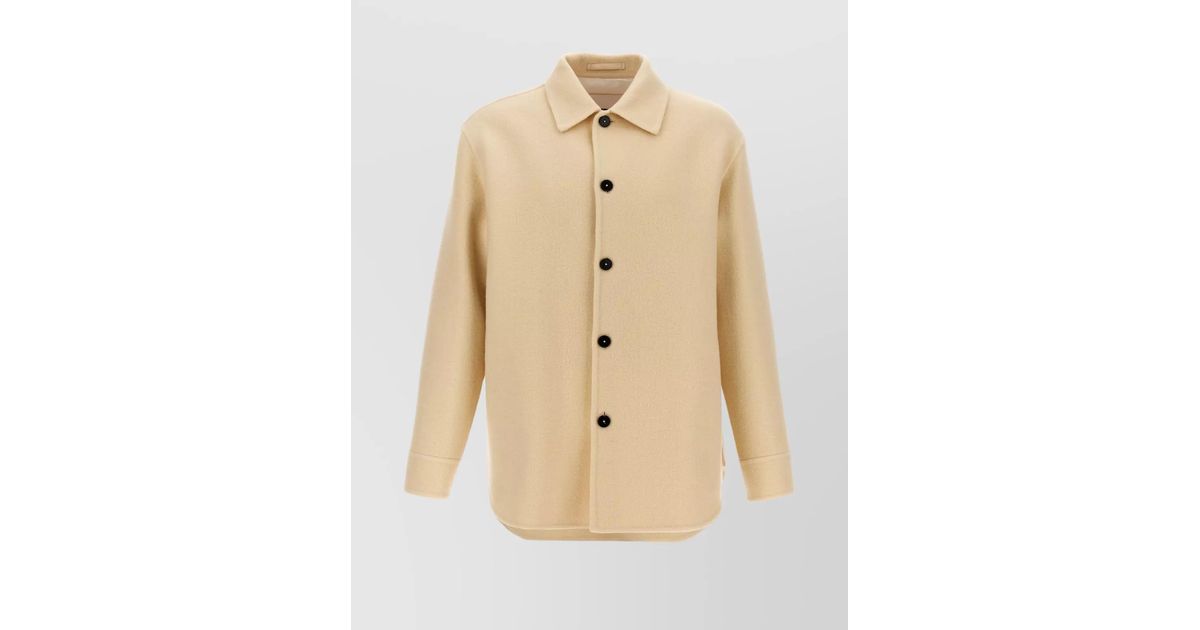 Jil Sander Wool Coat With Back Yoke And Side Slits in Natural for Men ...