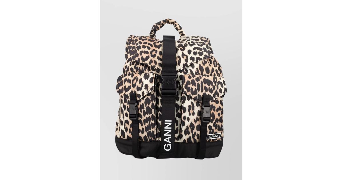 Ganni Leo Leopard Pattern Backpack With Front Pockets in White | Lyst