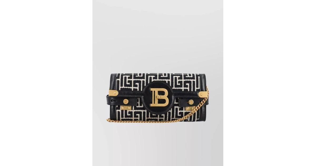 Balmain Mini Bag Jacquard Pattern Shoulder Strap in Black | Lyst