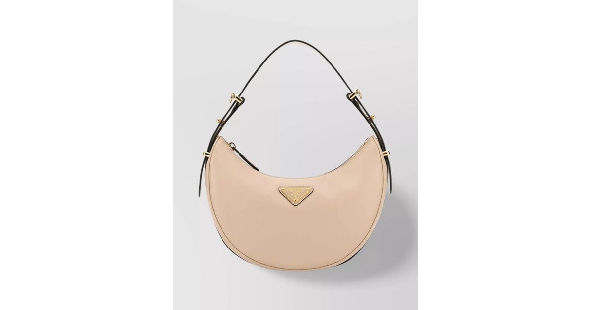 Prada Curved Shape Leather Arquè Handbag in Natural | Lyst