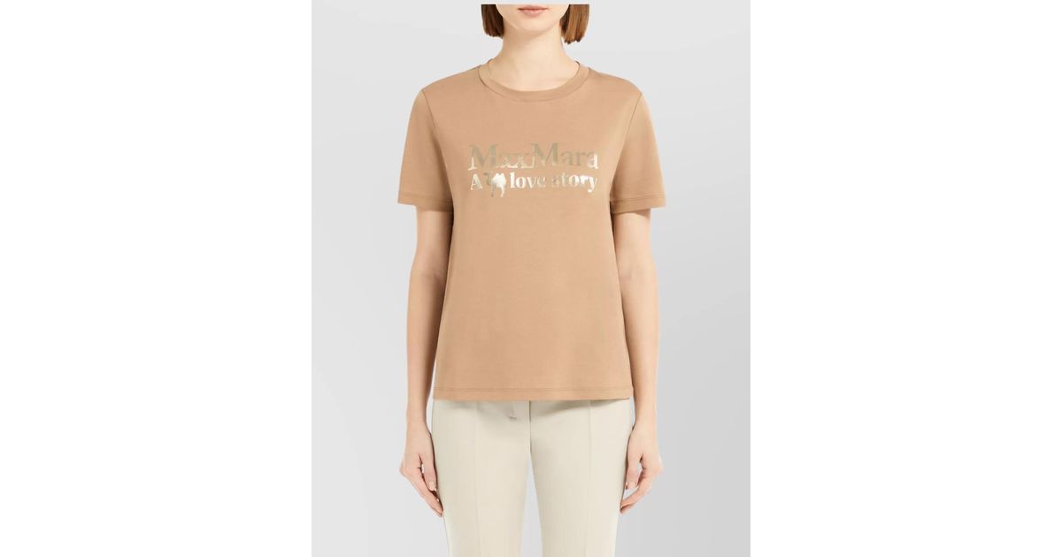Max Mara Crew-Neck Metallic Signature T-Shirt in Natural | Lyst