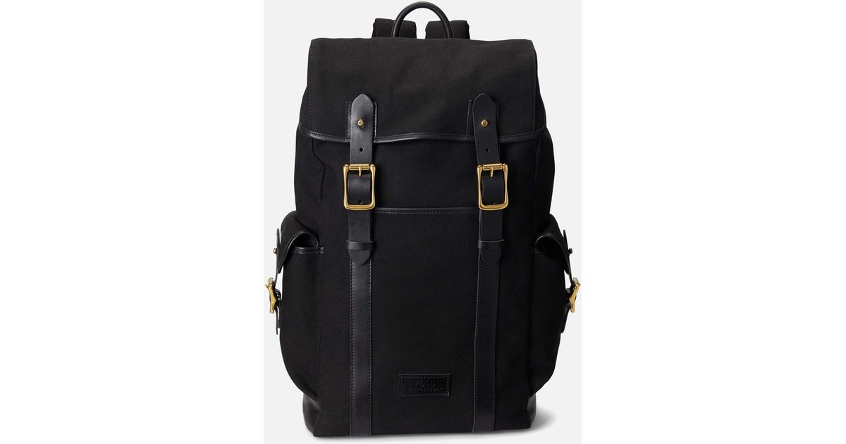 Polo Ralph Lauren Medium Canvas & Leather Flap Backpack in Black for ...
