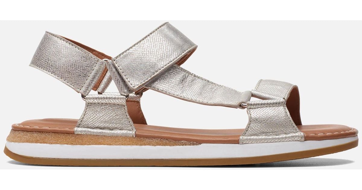Clarks Craftsun Sport Metallic Leather Sandals in White | Lyst UK