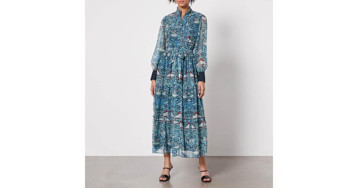 Hope & Ivy X William Morris Emery Chiffon Maxi Dress in Blue | Lyst