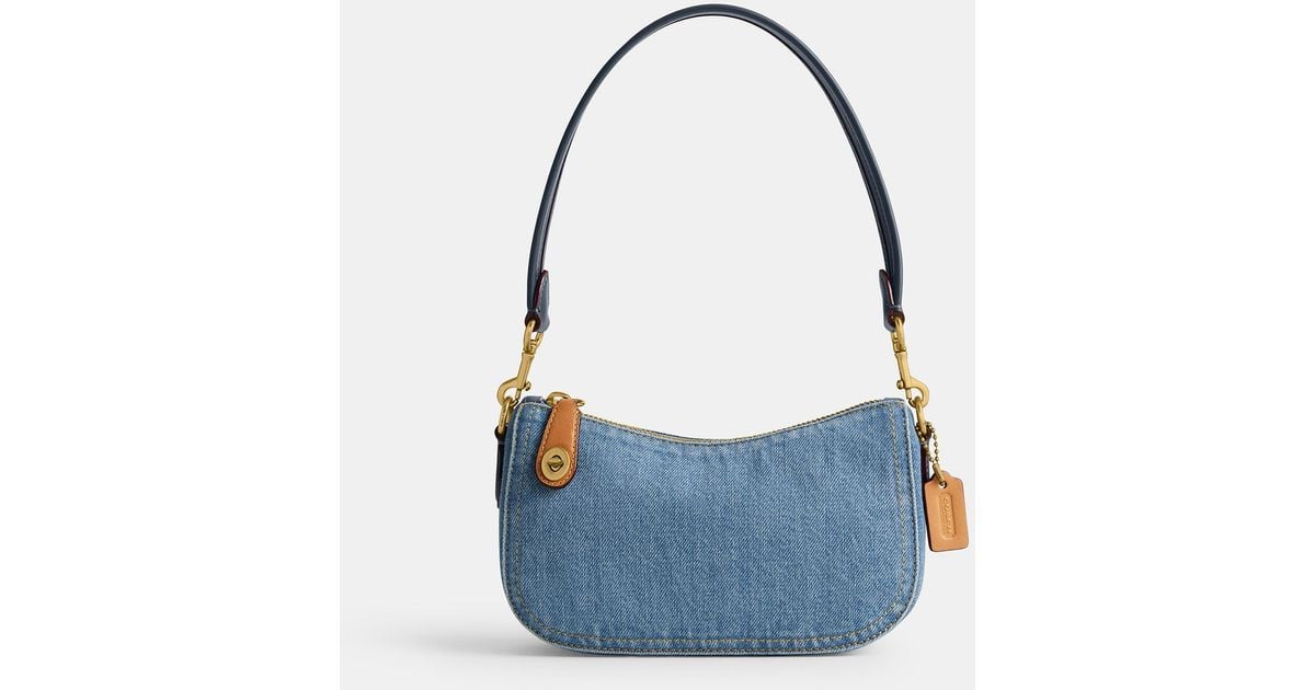 COACH Women's Swinger Denim Crossbody 20 in Blue | Lyst