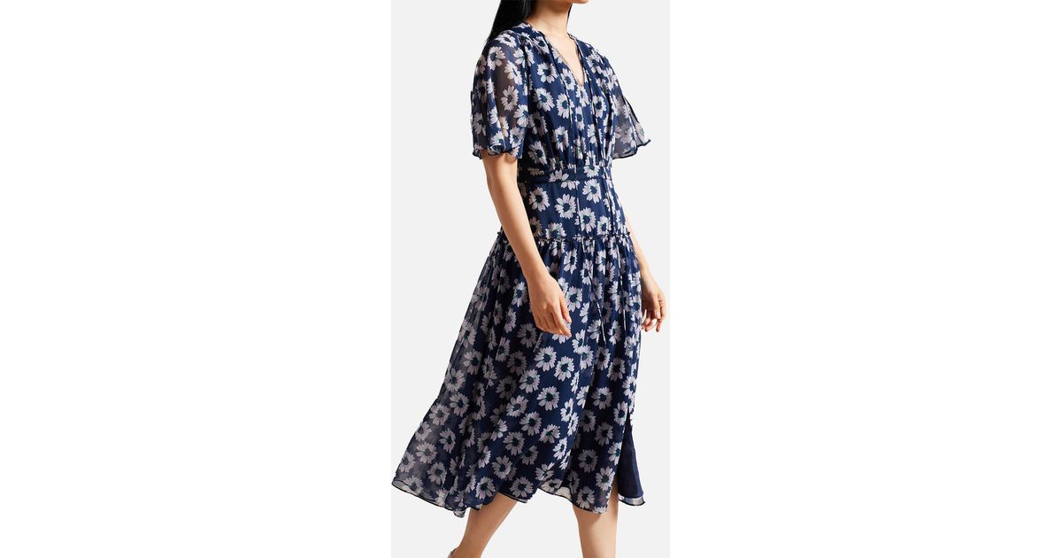 Ted Baker Floral Print Tiered Midi Dress in Blue | Lyst UK