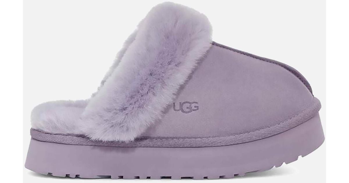 UGG Disquette Suede And Sheepskin Slipper Sliders in Purple | Lyst