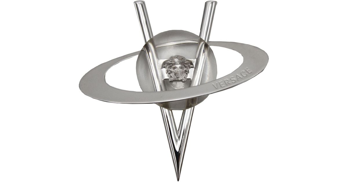 Versace Front Logoed Safety-Pin Detail in Metallic for Men | Lyst