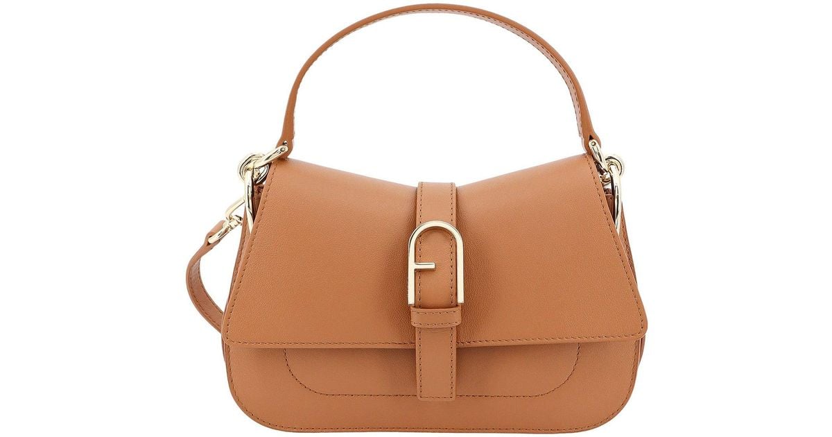 Furla Leather Handbag With Metal Arco Logo in Brown | Lyst