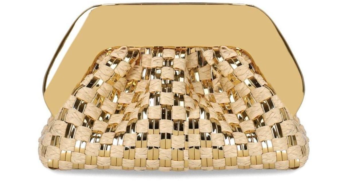 THEMOIRÈ Tia Micro Weaved Straw Laminated Clutch Bag in Natural | Lyst