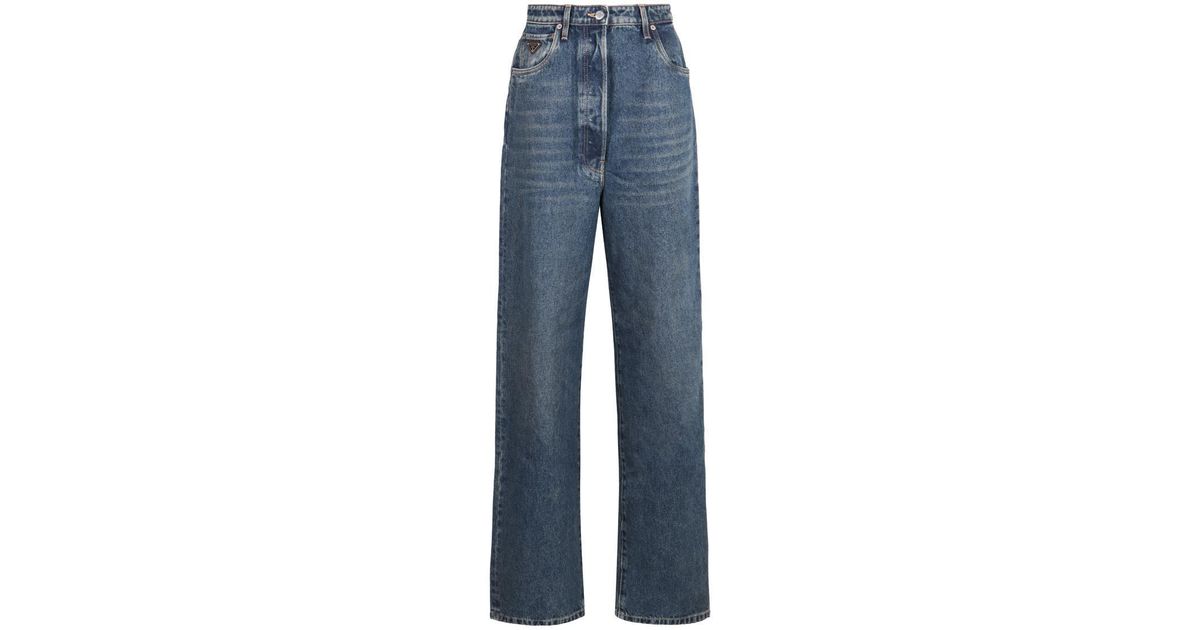 Prada Wide-Leg Jeans in Blue | Lyst
