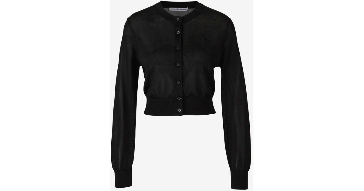 Alexander Wang Logo Knit Cardigan in Black | Lyst