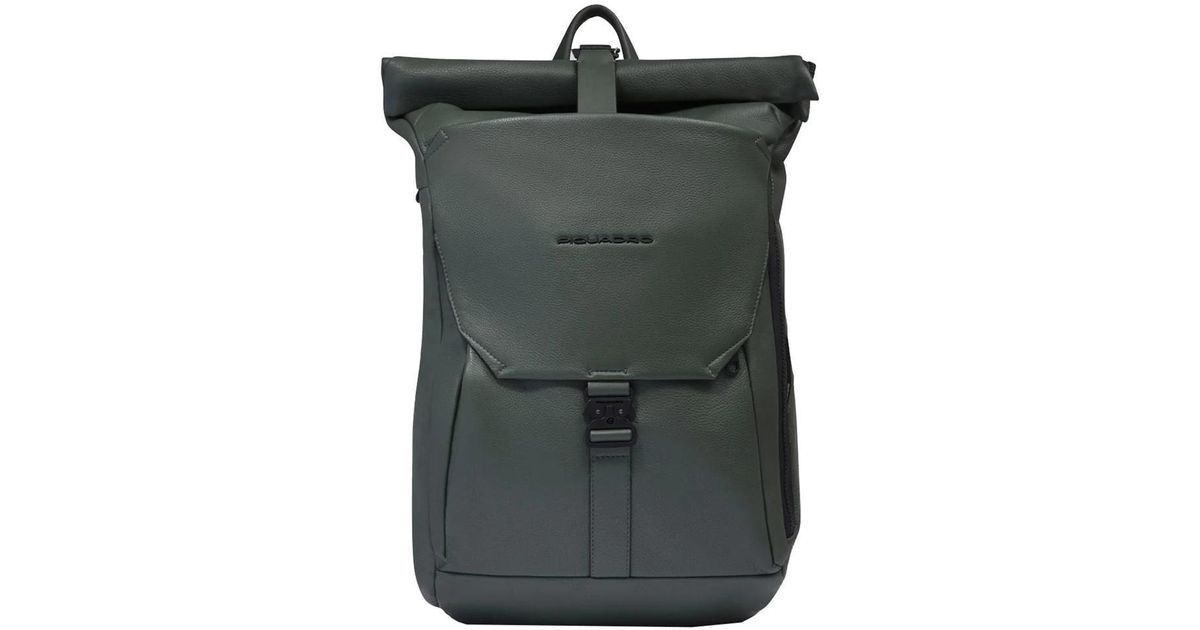 Piquadro Backpack Pc 15.6" Roll Top Leather Bags in Gray | Lyst
