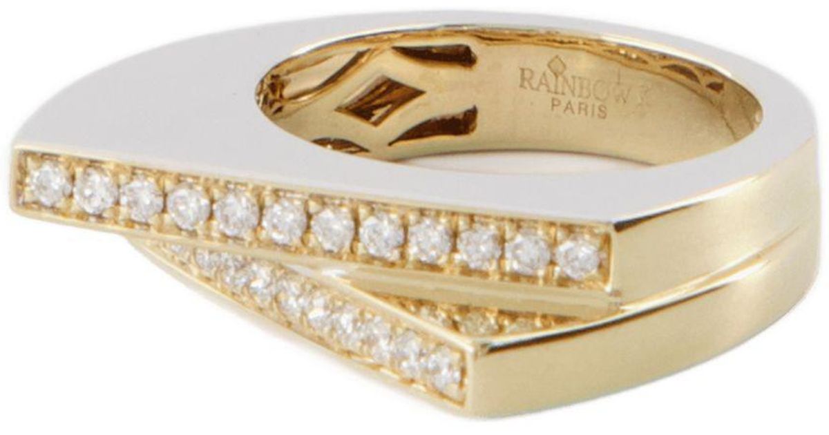 Rainbow K Handcuff Double Ring in Metallic | Lyst