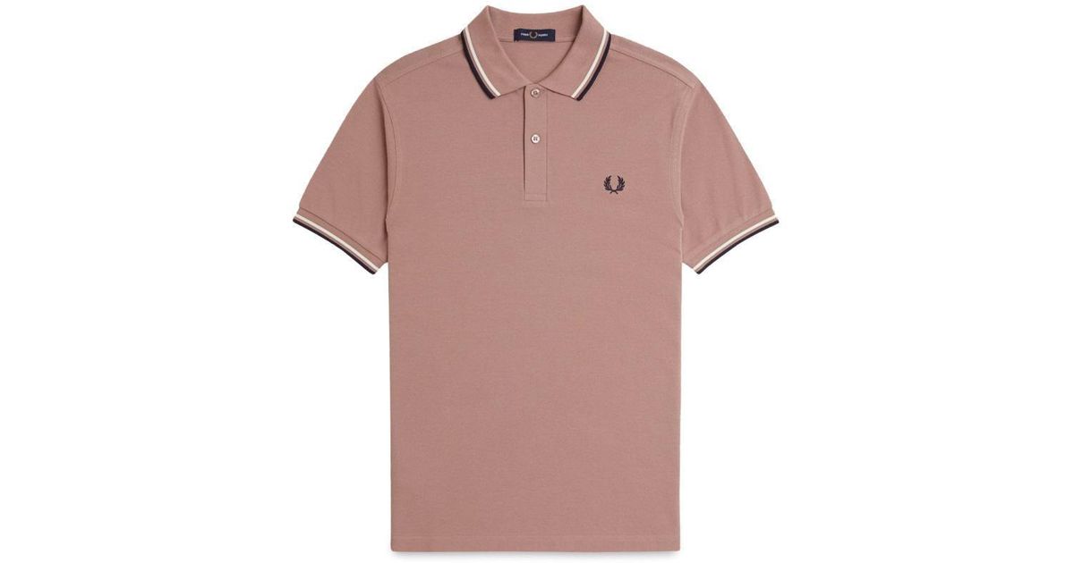 Fred Perry Cotton Pique Polo Shirt With Double Stripe in Pink for Men ...