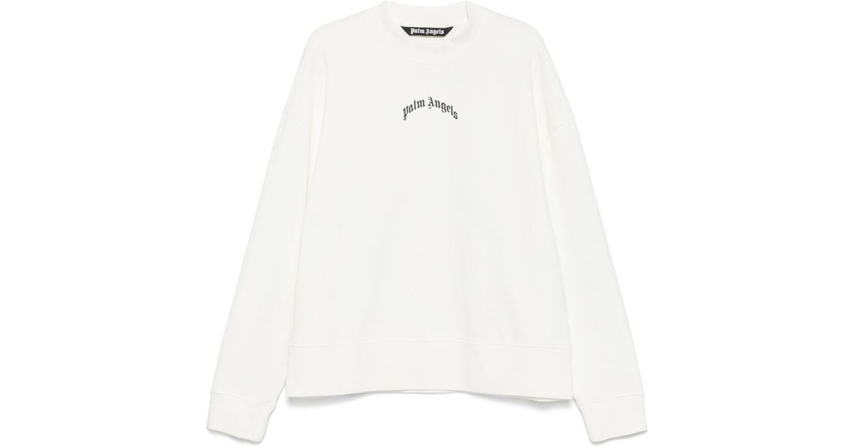 Palm Angels Back Curved Logo Crew in White for Men | Lyst