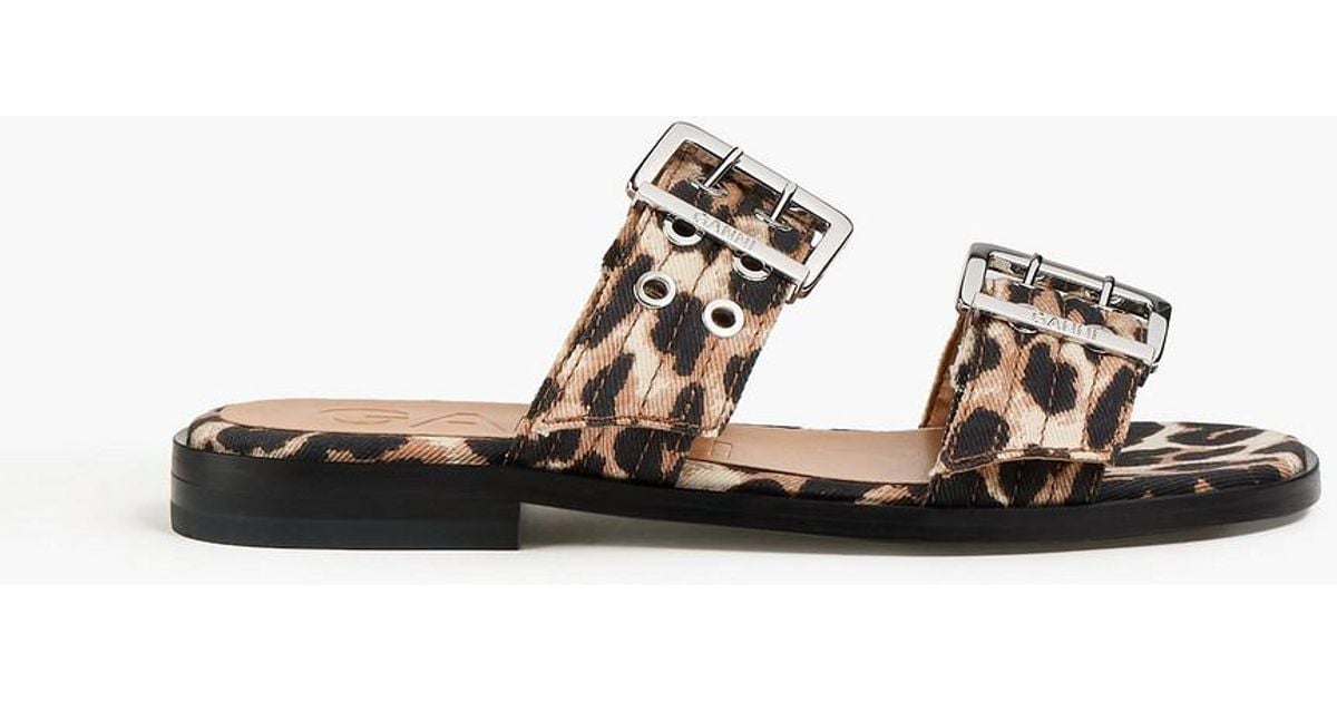 Ganni Leopard-print Denim Sandals | Lyst UK