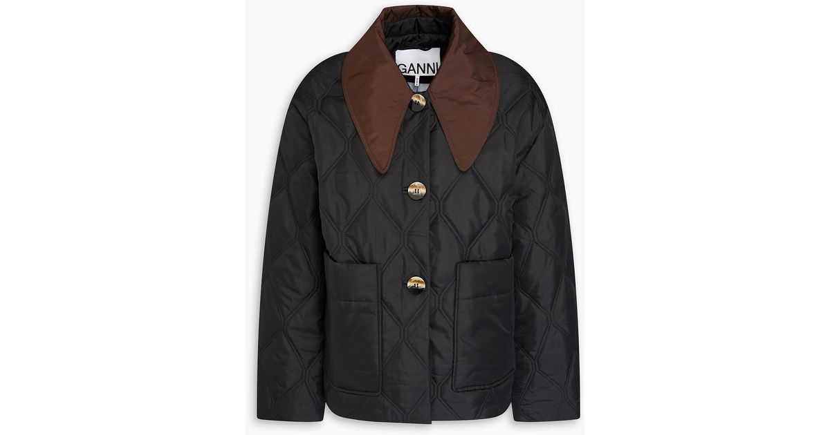 Ganni Two-tone Quilted Ripstop Jacket in Black | Lyst UK