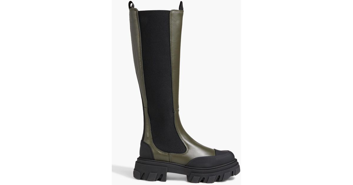 Ganni Leather Knee Boots in Black | Lyst
