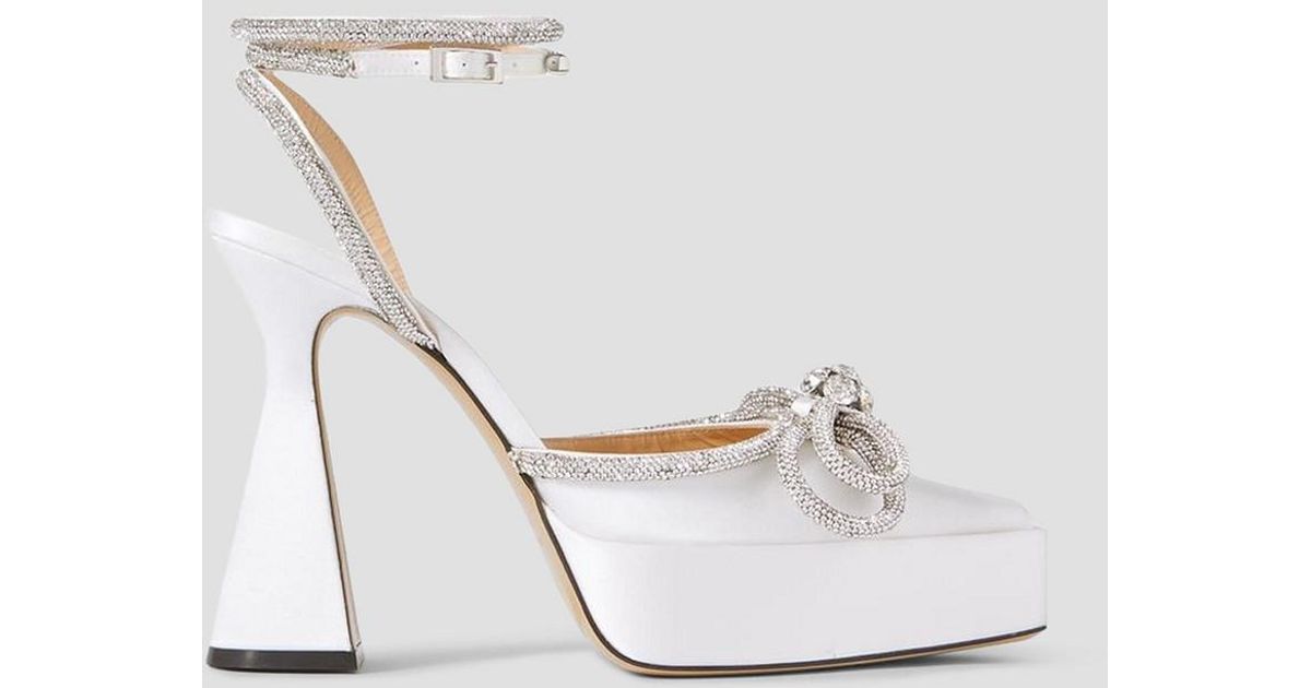 Mach & Mach Double Bow Crystal-embellished Satin Platform Pumps in ...