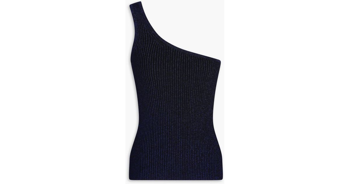 Zimmermann One-Shoulder Metallic Ribbed-Knit Top in Blue | Lyst