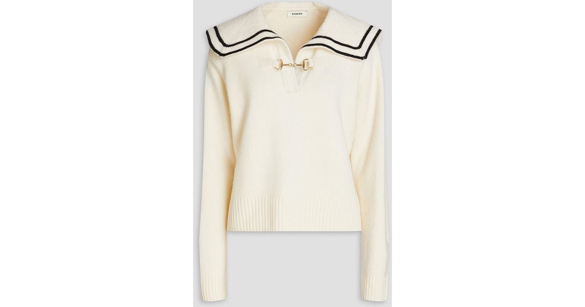 Sandro Williams Embellished Wool Polo Sweater in Natural | Lyst Canada