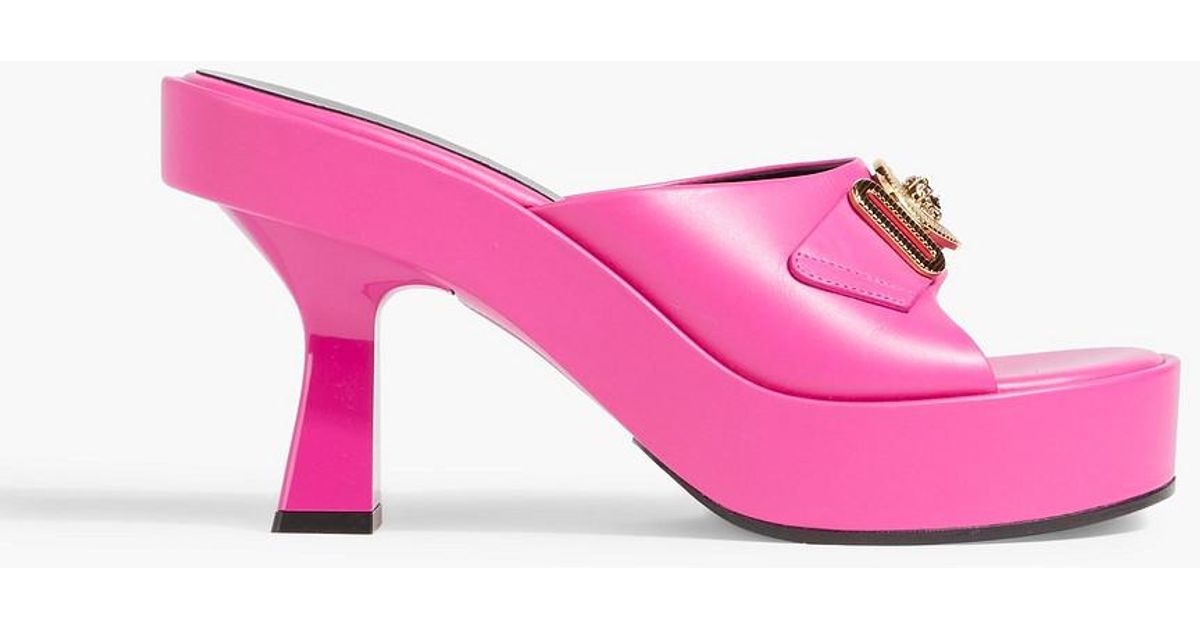Versace La Medusa Embellished Leather Platform Mules in Pink | Lyst