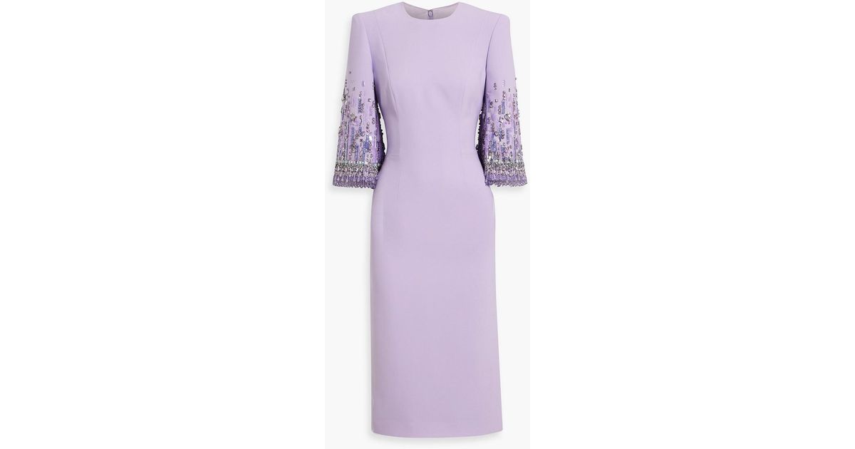 Jenny Packham Bergman Embellished Crepe Midi Dress in Purple | Lyst