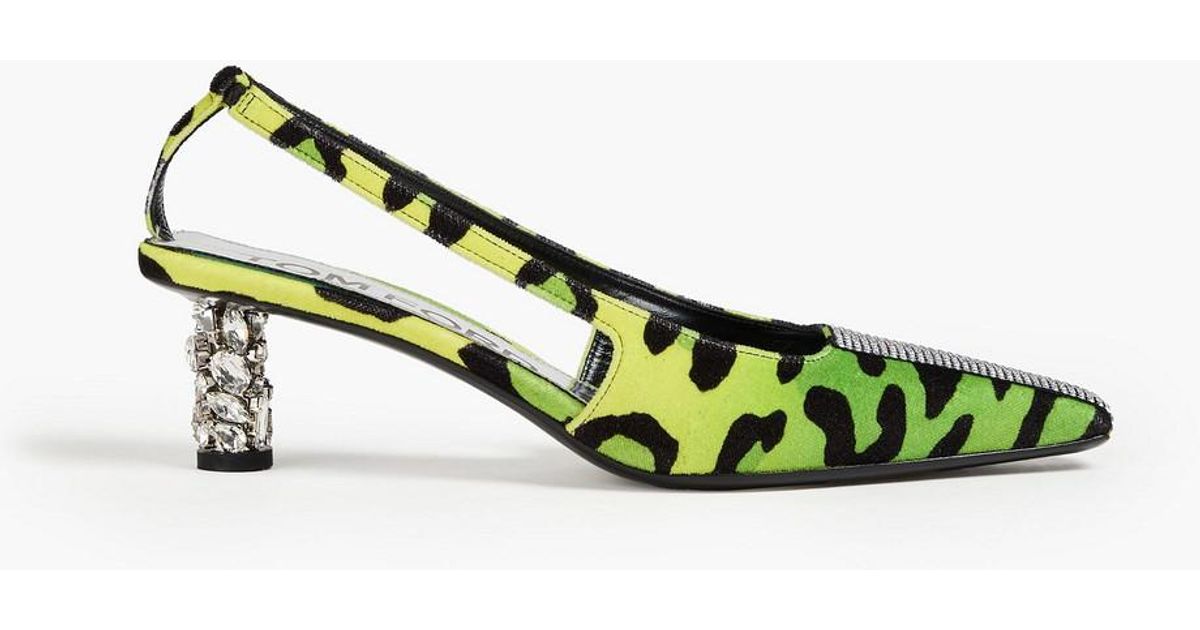Tom Ford Crystal-embellished Leopard-print Velvet Slingback Pumps in ...