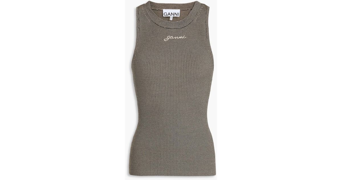 Ganni Ribbed-knit Tank in Gray | Lyst