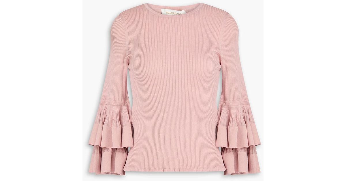 Zimmermann Tiered Metallic Ribbed-Knit Top in Pink | Lyst UK