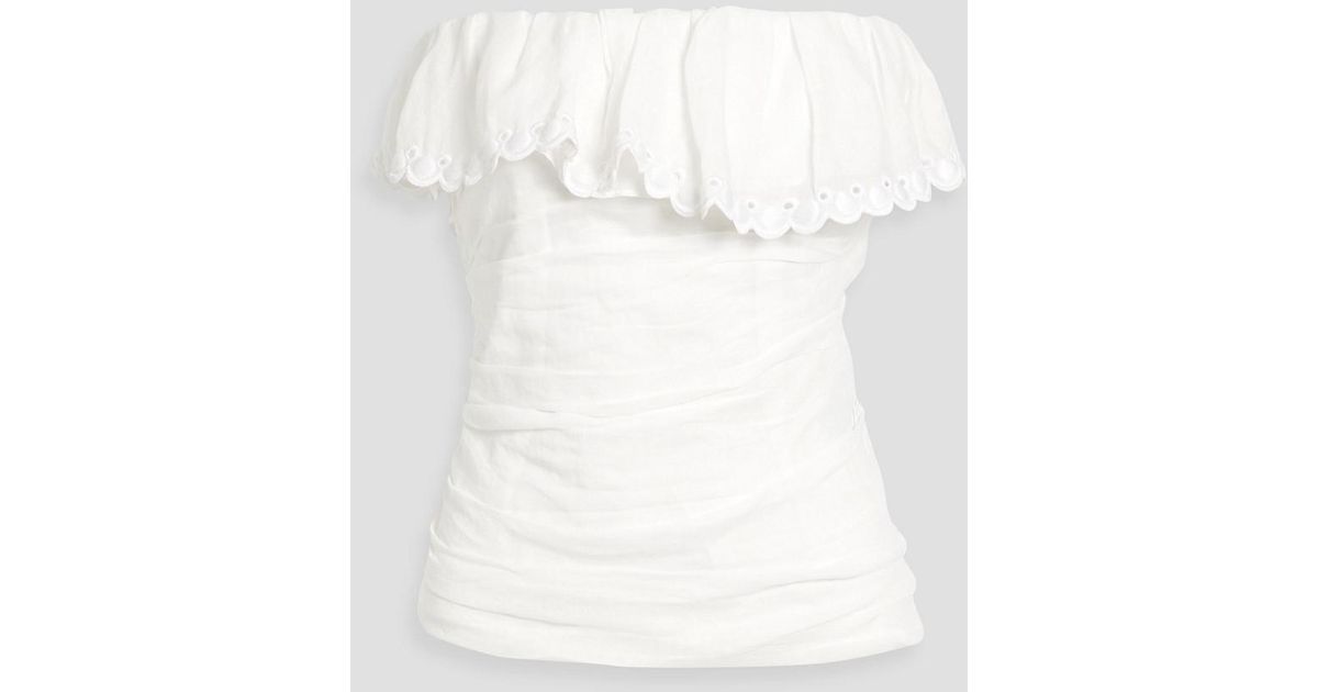 Isabel Marant Orma Strapless Ruffled Broderie Anglaise-Trimmed Ramie ...