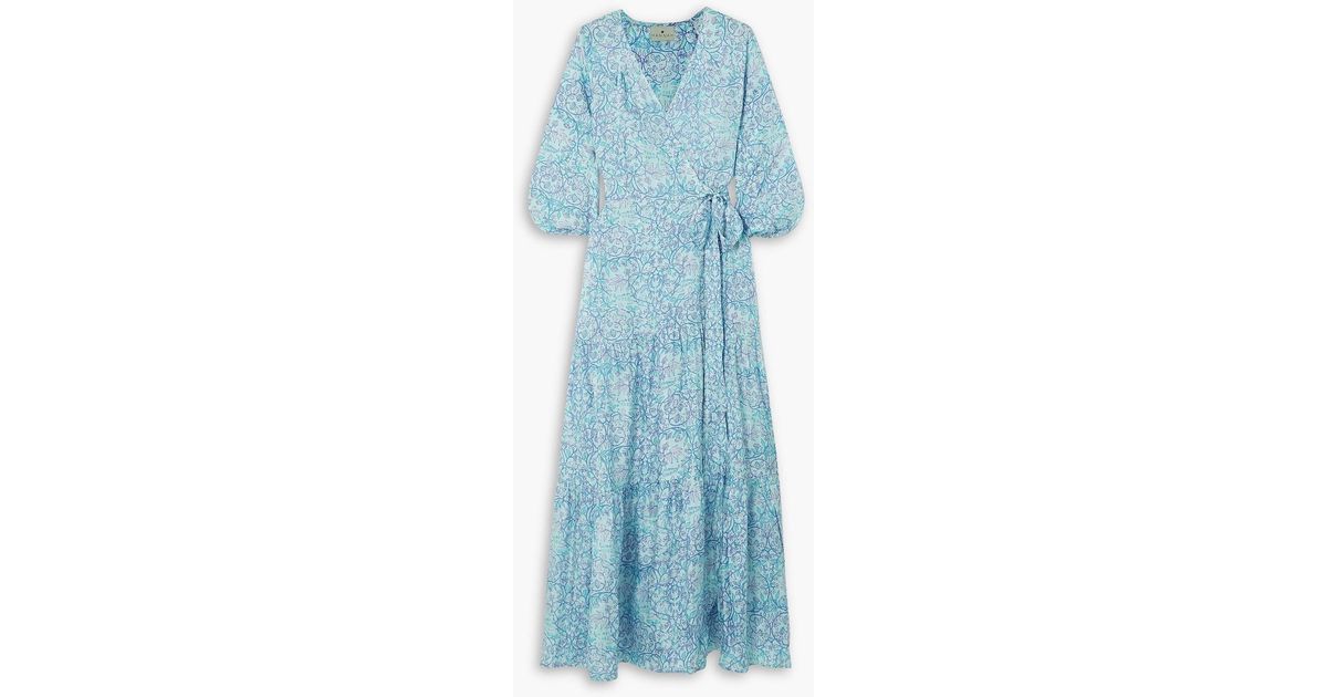 HANNAH Emilia Floral-print Silk-habotai Maxi Wrap Dress in Blue | Lyst
